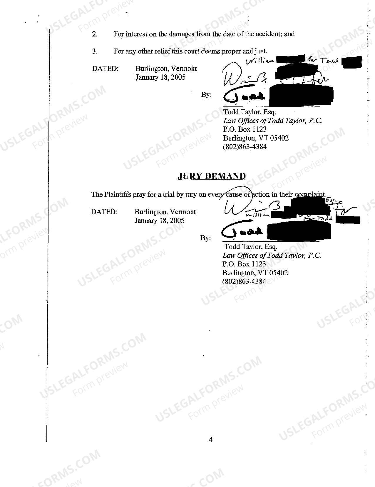 Vermont Amended Complaint for Personal Injury and Loss of Parental ...