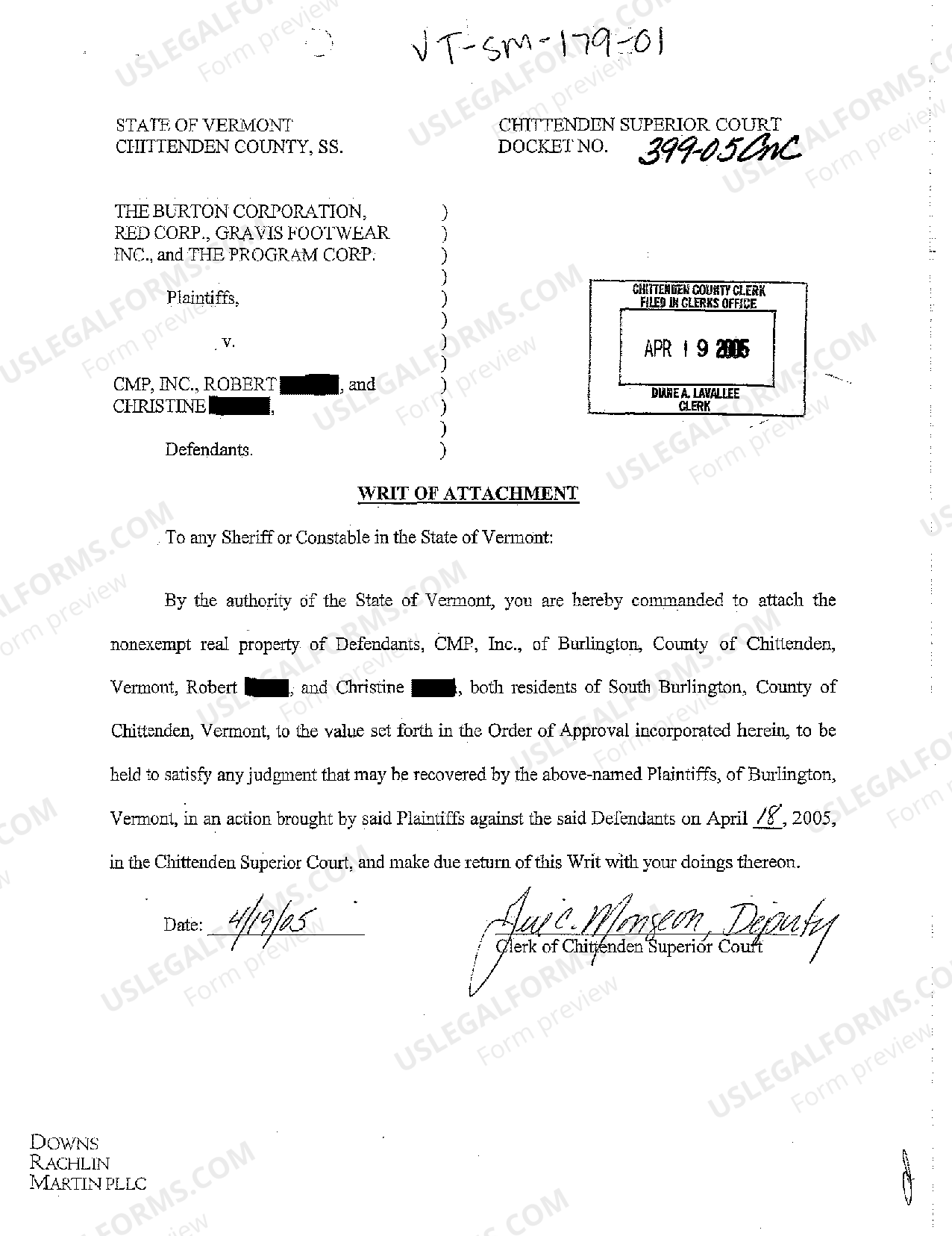 Vermont Writ of Attachment | US Legal Forms