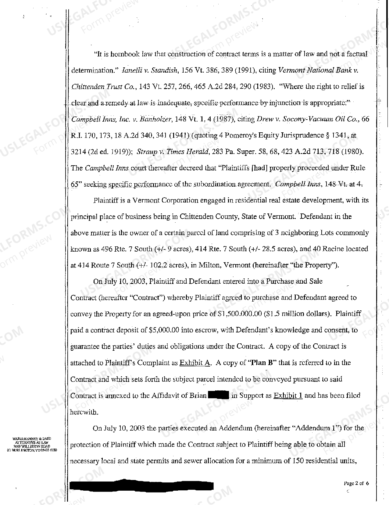 Vermont Ex Parte Motion for Temporary Restraining Order - Temporary Ex ...