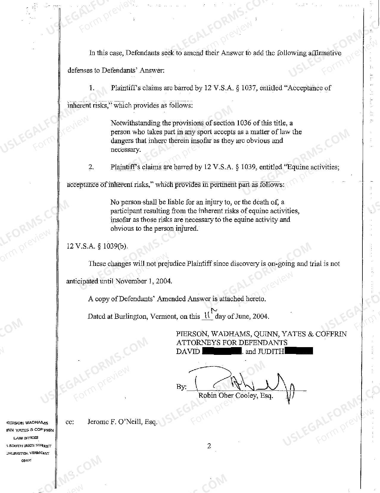 Vermont Defendant's Motion to Amend Answer | US Legal Forms