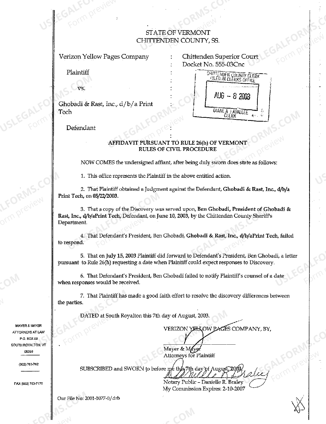 Vermont Motion for Attorney's Fees on Default | US Legal Forms