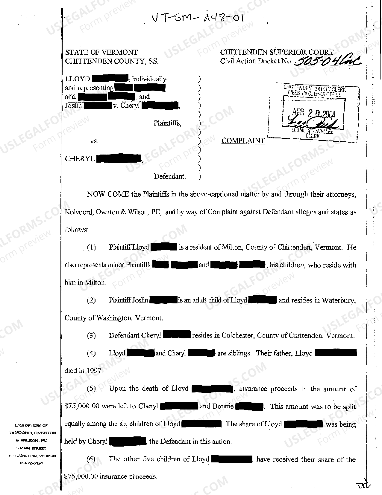 Vermont Complaint for Constructive Trust | US Legal Forms