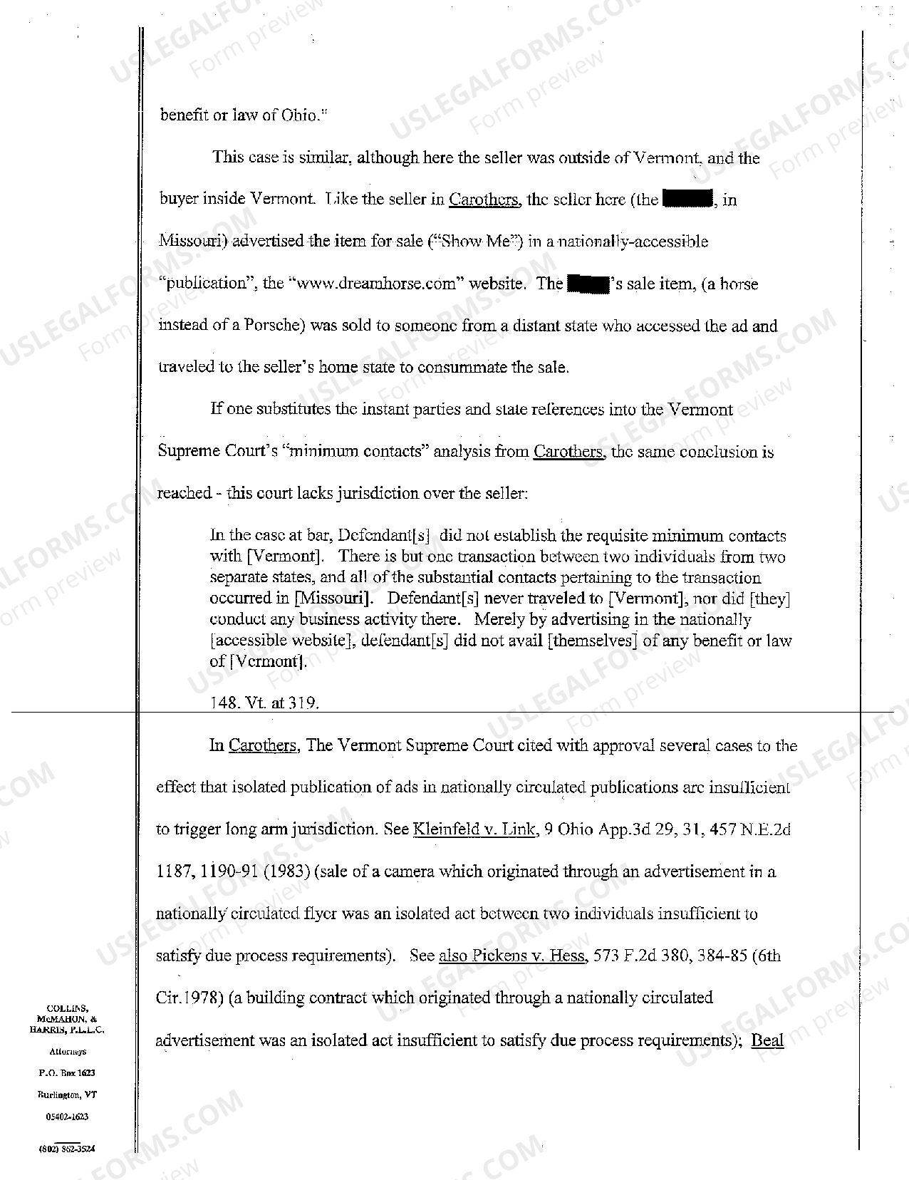 Vermont Pre-Answer Motion to Dismiss and Motion in the Alternative for Summary Judgment | US ...