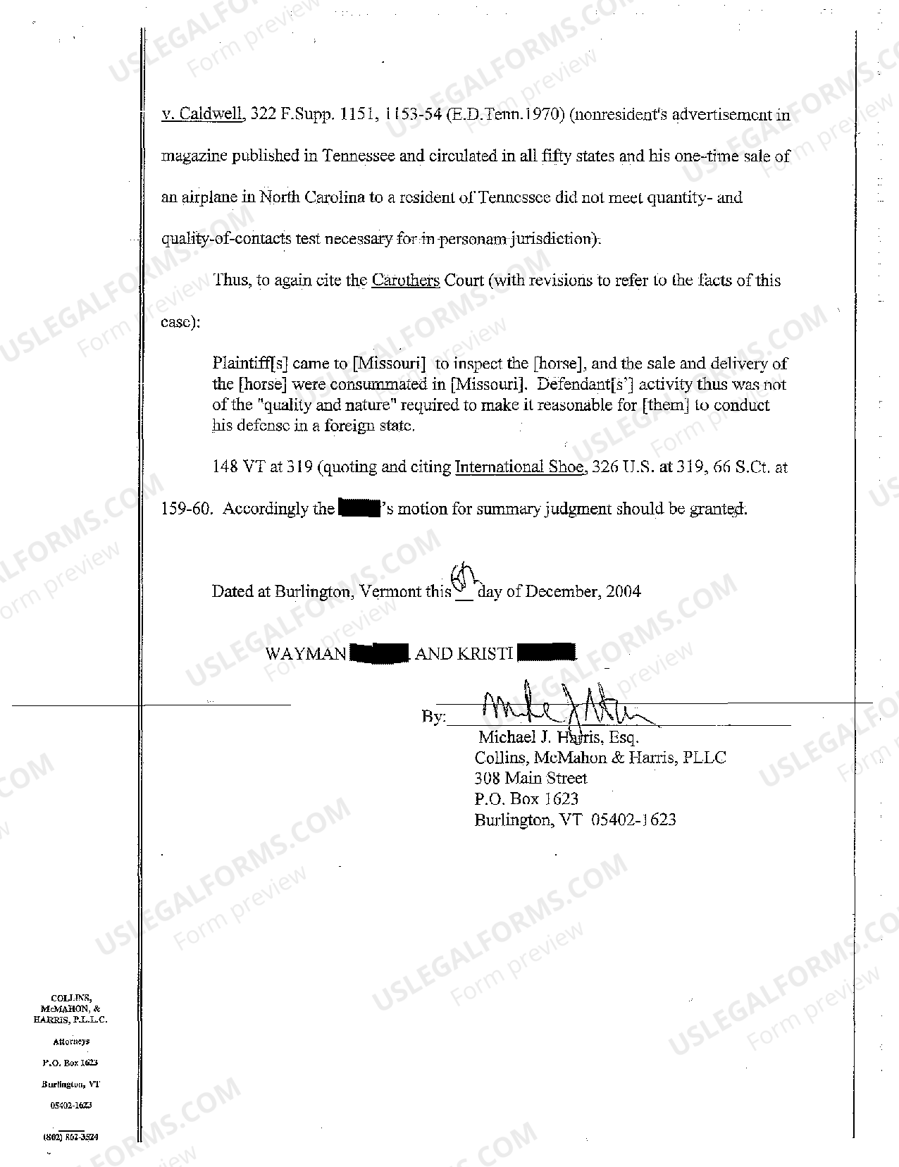 Vermont Pre-Answer Motion to Dismiss and Motion in the Alternative for Summary Judgment | US ...