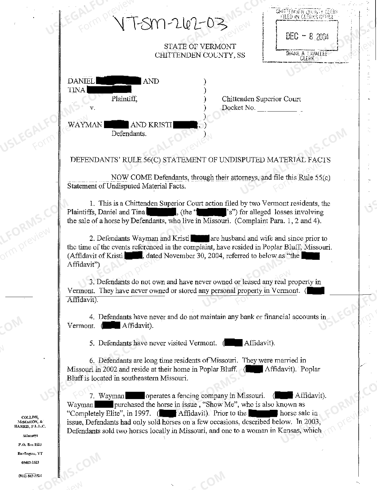 Vermont Statement of Undisputed Material Facts | US Legal Forms