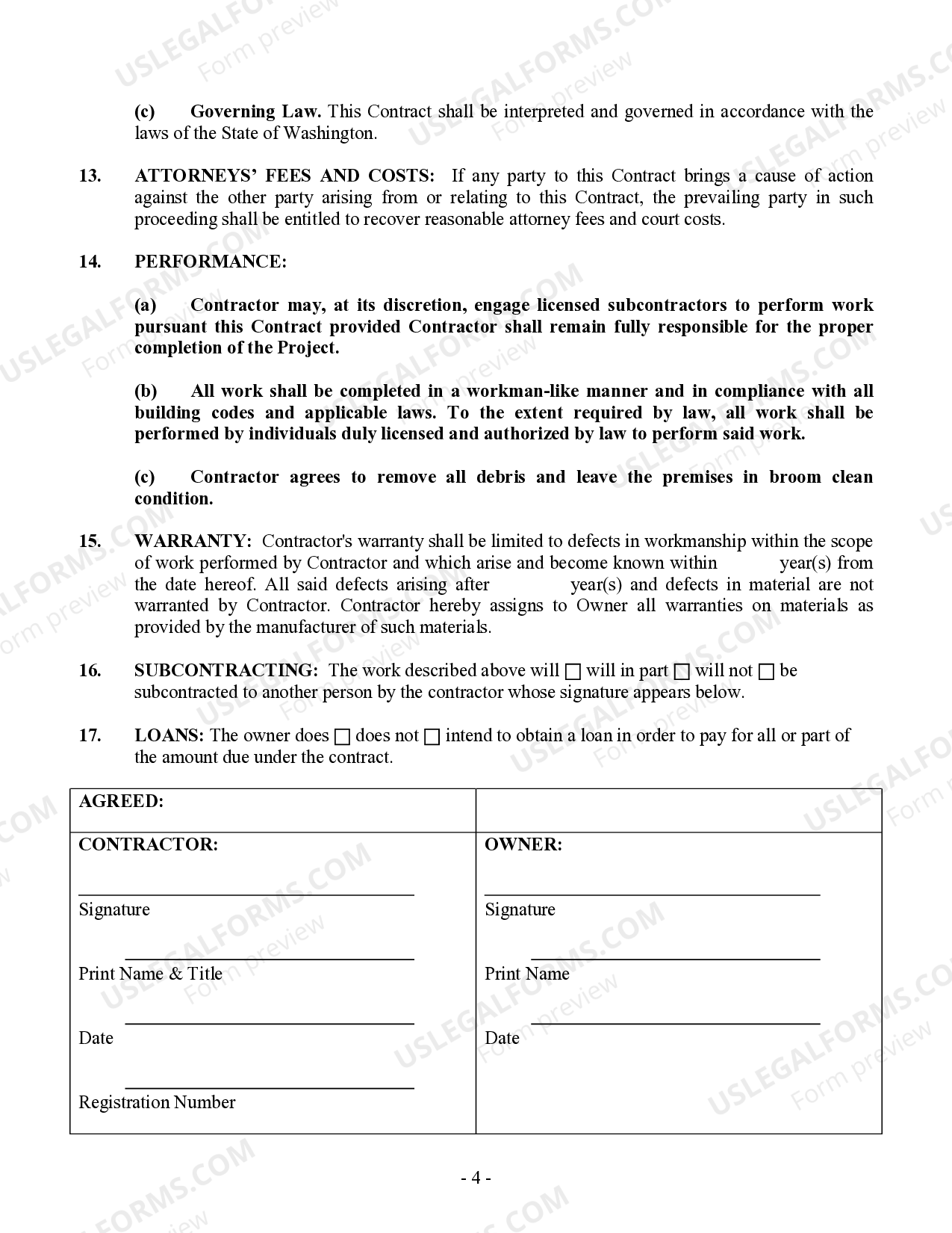 Washington Siding Contract for Contractor | US Legal Forms