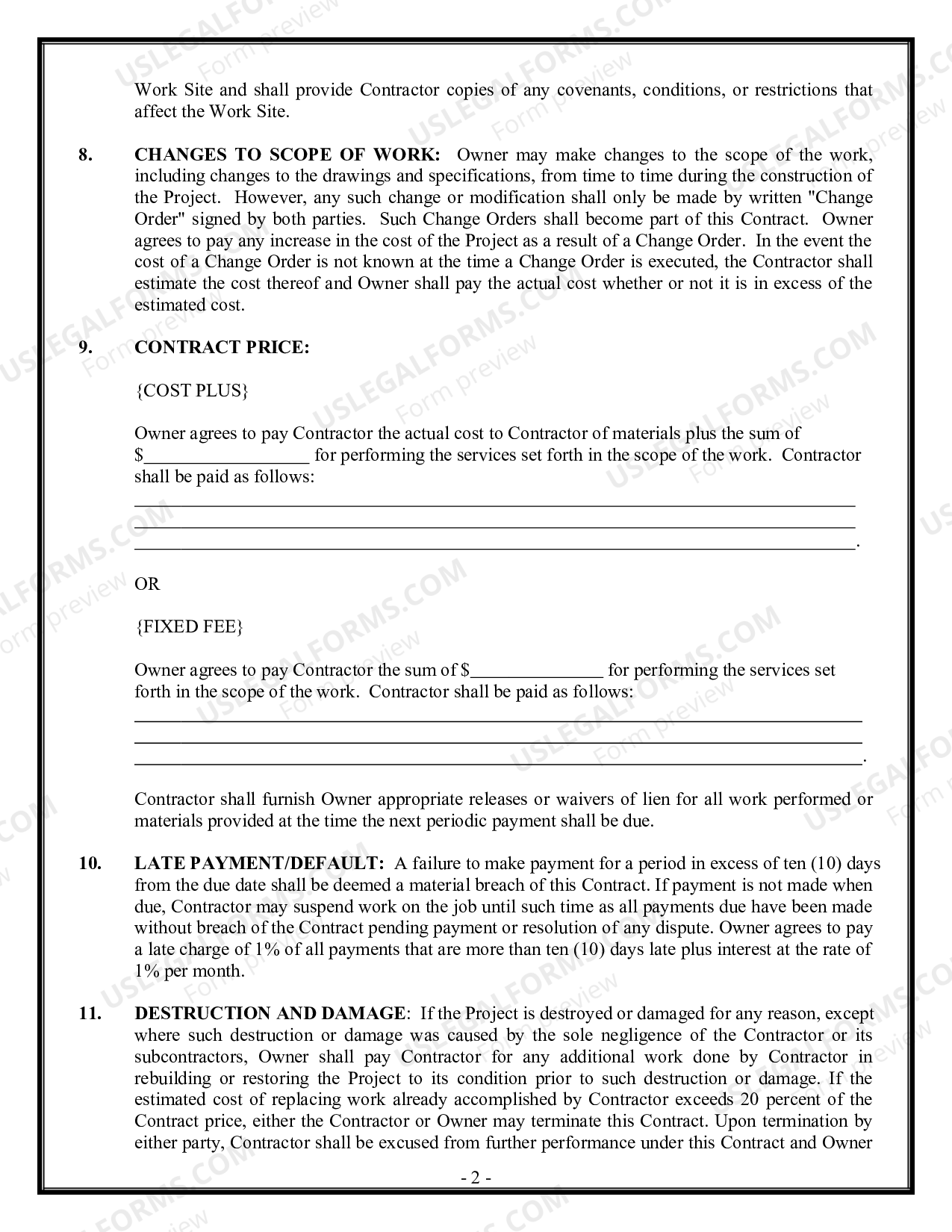 Washington Construction Contract Cost Plus or Fixed Fee - Cost Plus ...