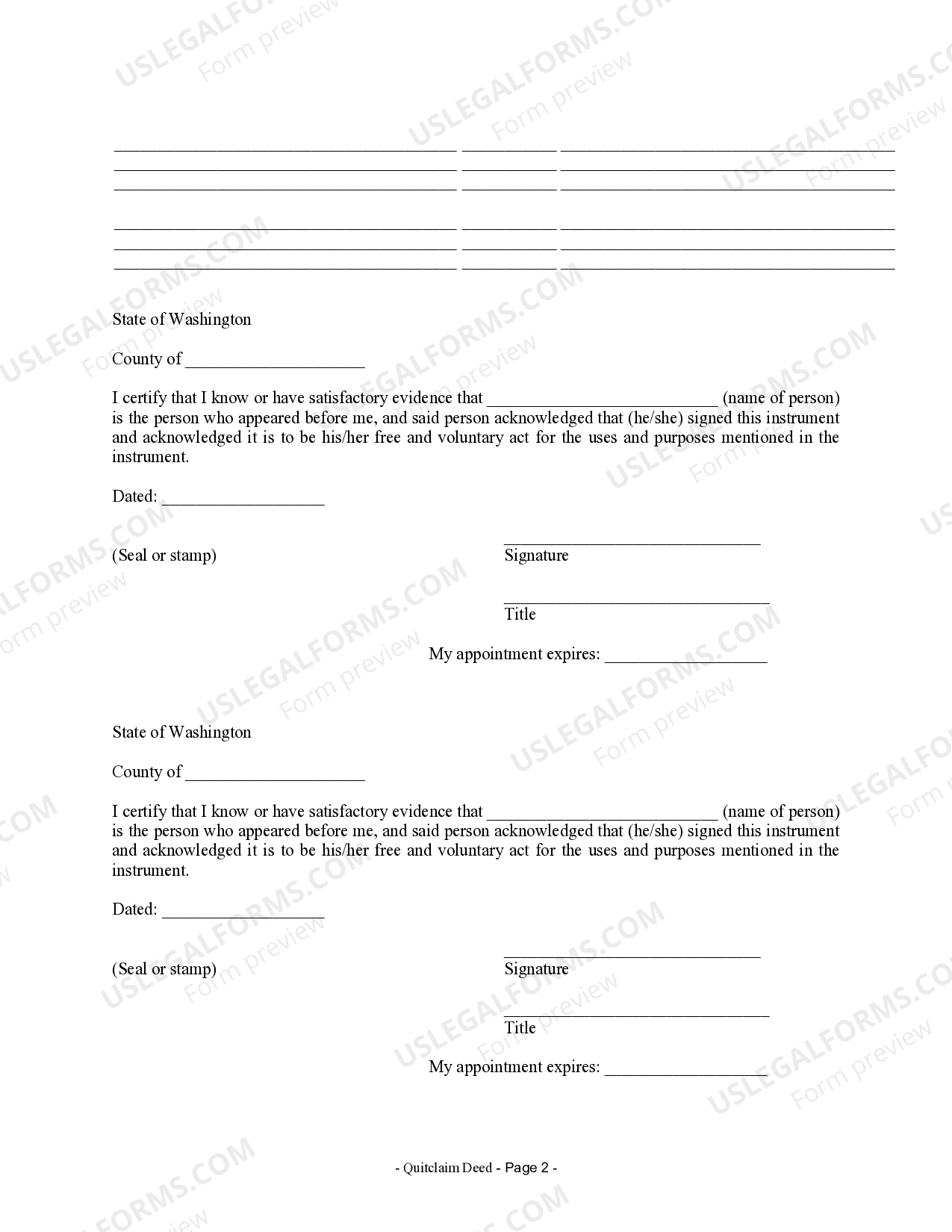 Washington Quitclaim Deed from Husband and Wife to an Individual - Quit ...
