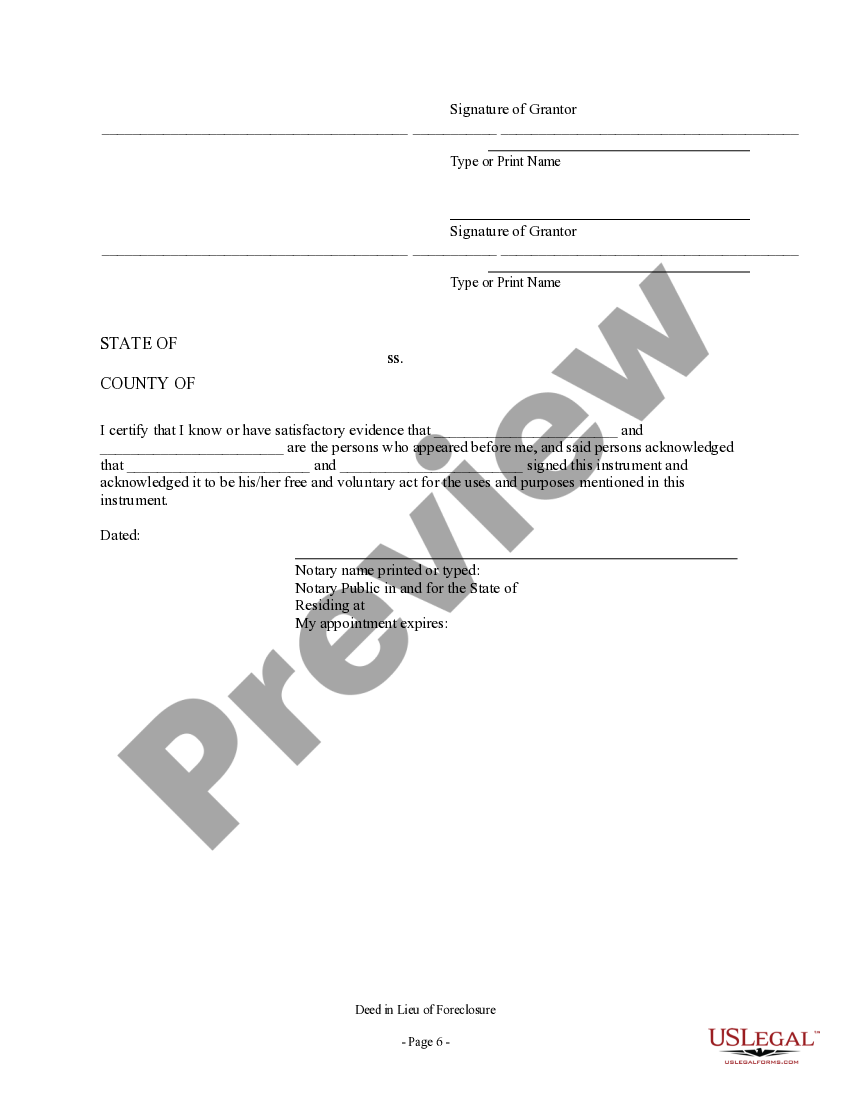 Washington Deed In Lieu Of Foreclosure Deed In Lieu Of Foreclosure