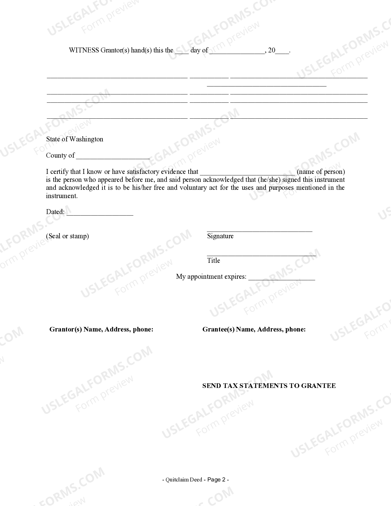 King Washington Quitclaim Deed From Individual To Individual