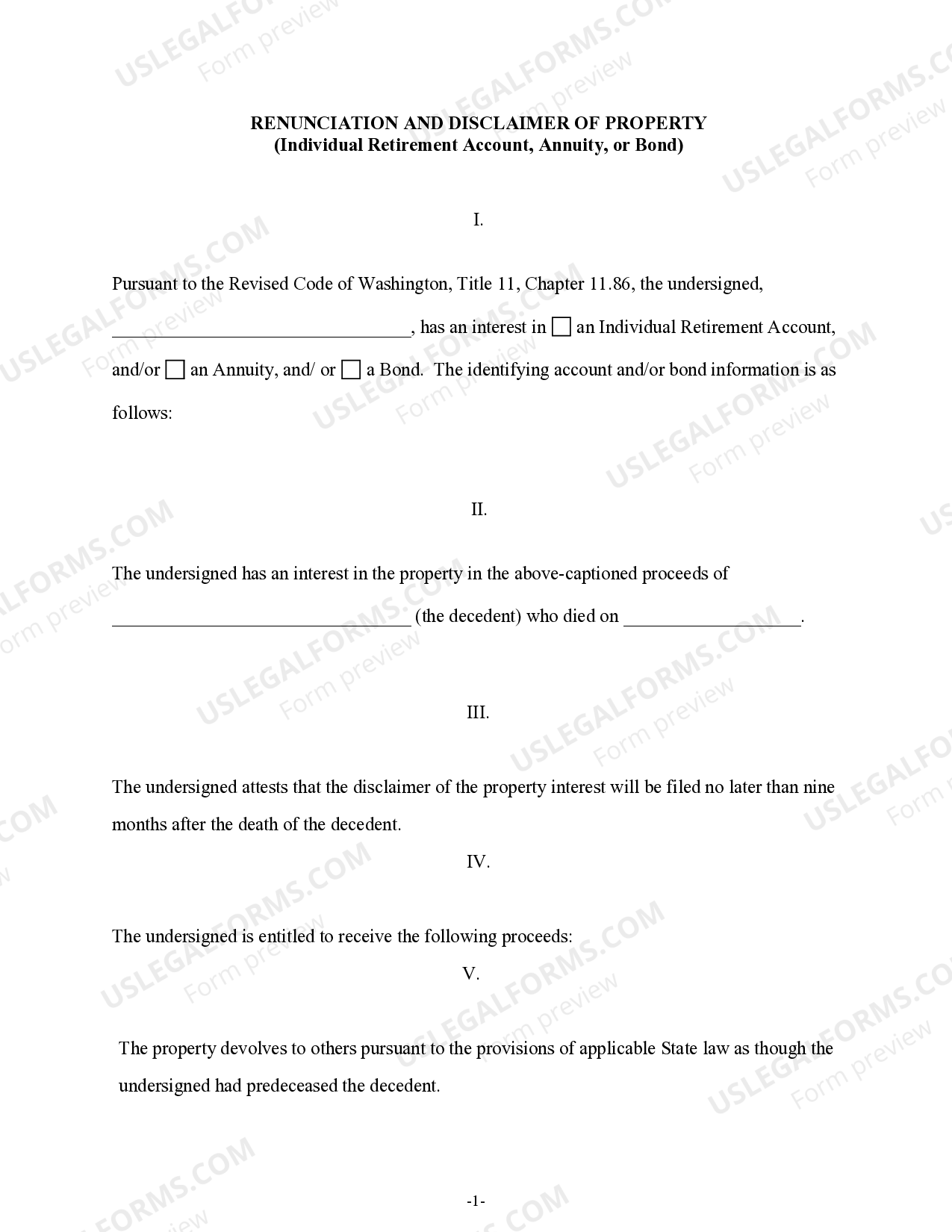 Washington Renunciation And Disclaimer of Property - Community Property ...