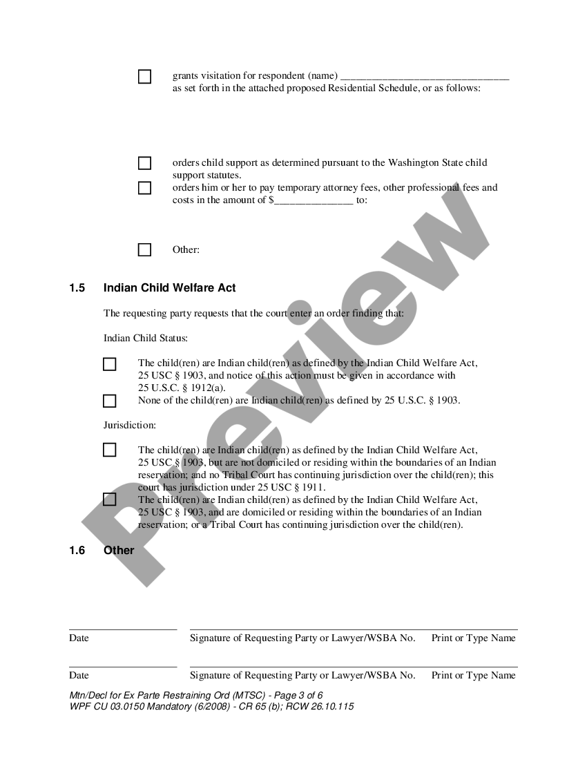 Washington WPF CU Motion And Declaration For Temporary Nonparental 