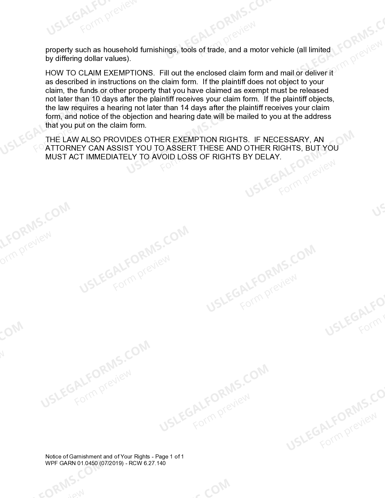 Washington WPF GARN 01.0450 - Notice of Garnishment and of Your Rights ...
