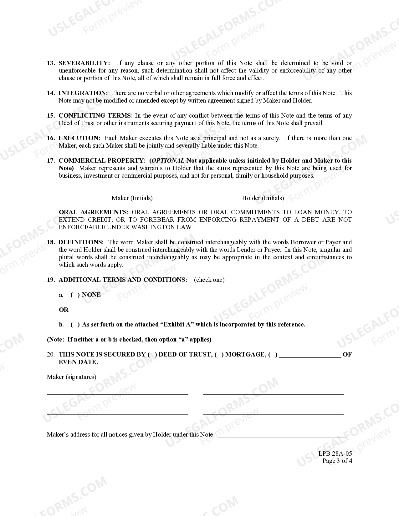 Washington Promissory Note | US Legal Forms