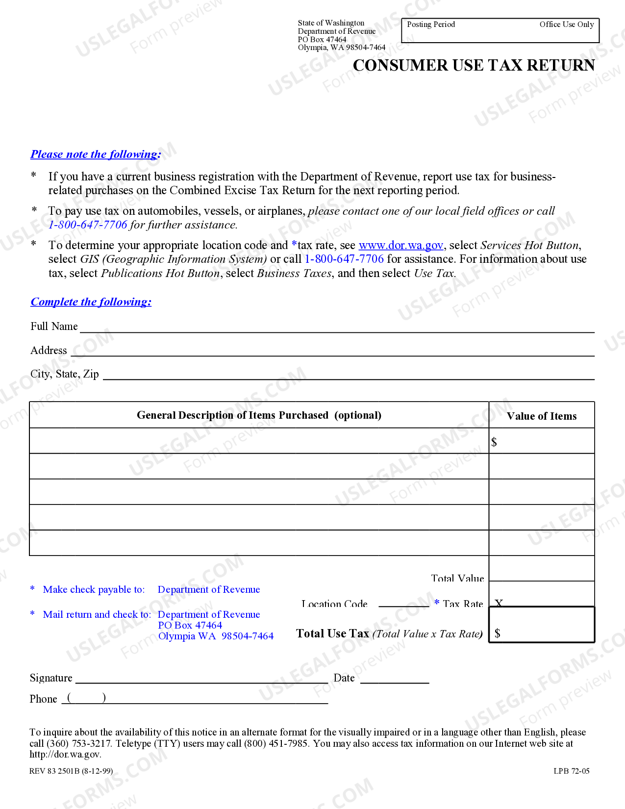 Washington Consumer Use Tax Return - Department of Revenue | US Legal Forms