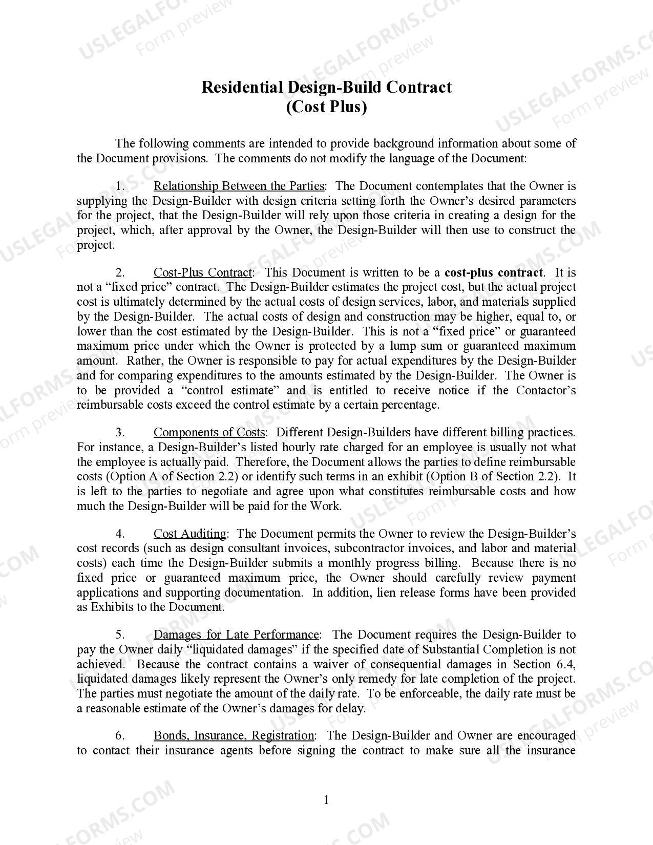 Washington Cost Plus Residential Design-Build Contract | US Legal Forms