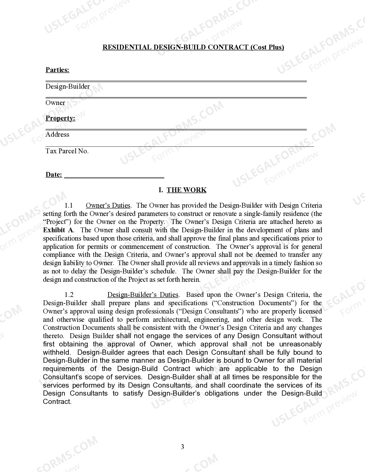 Washington Cost Plus Residential Design-Build Contract | US Legal Forms