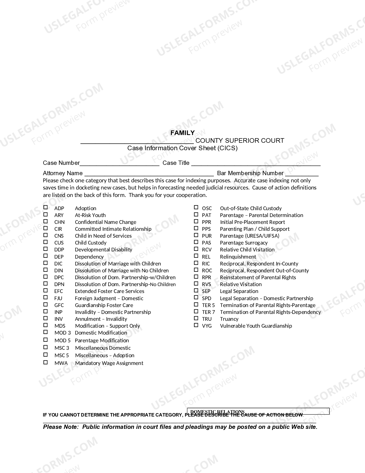 Washington Domestic Cover Sheet | US Legal Forms