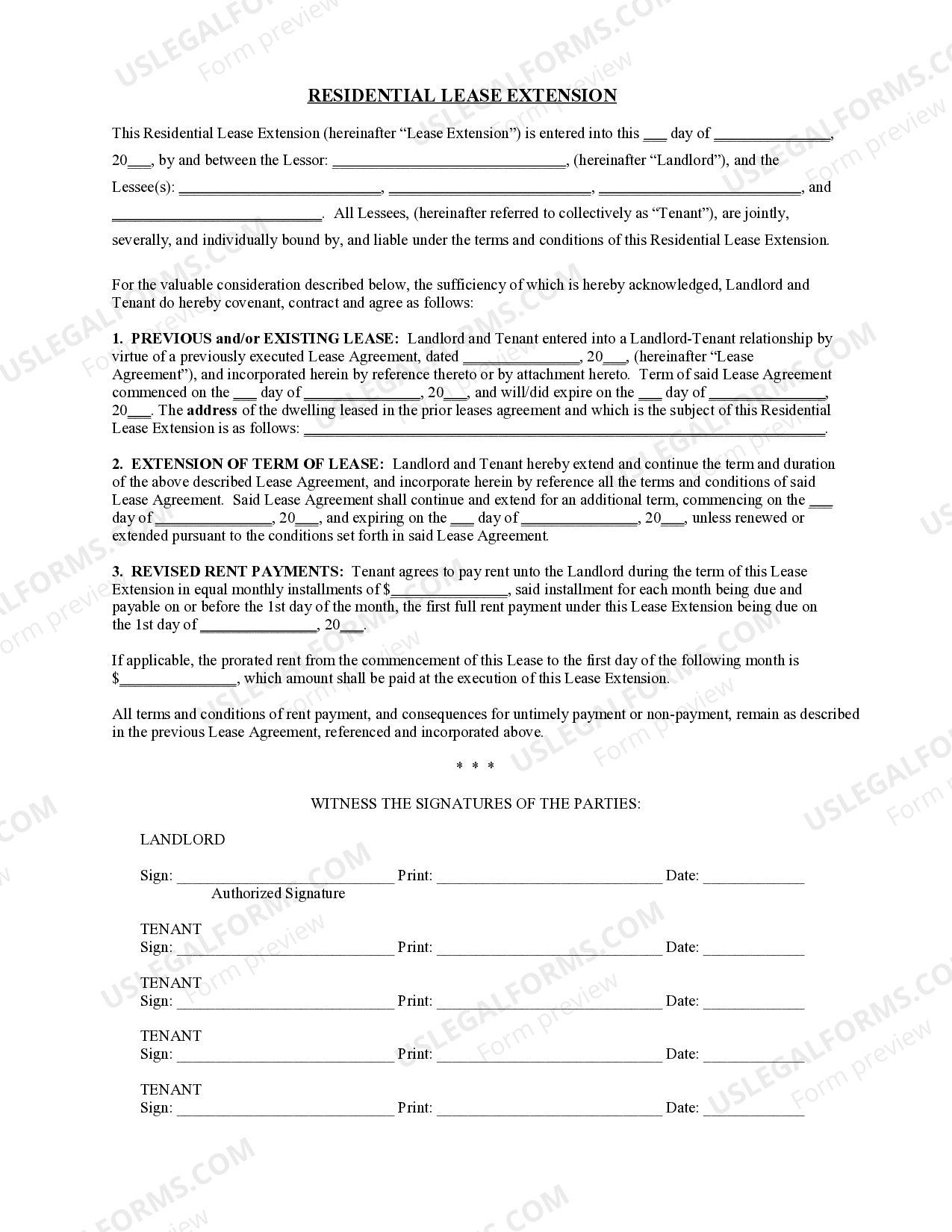 Washington Residential or Rental Lease Extension Agreement - Lease ...