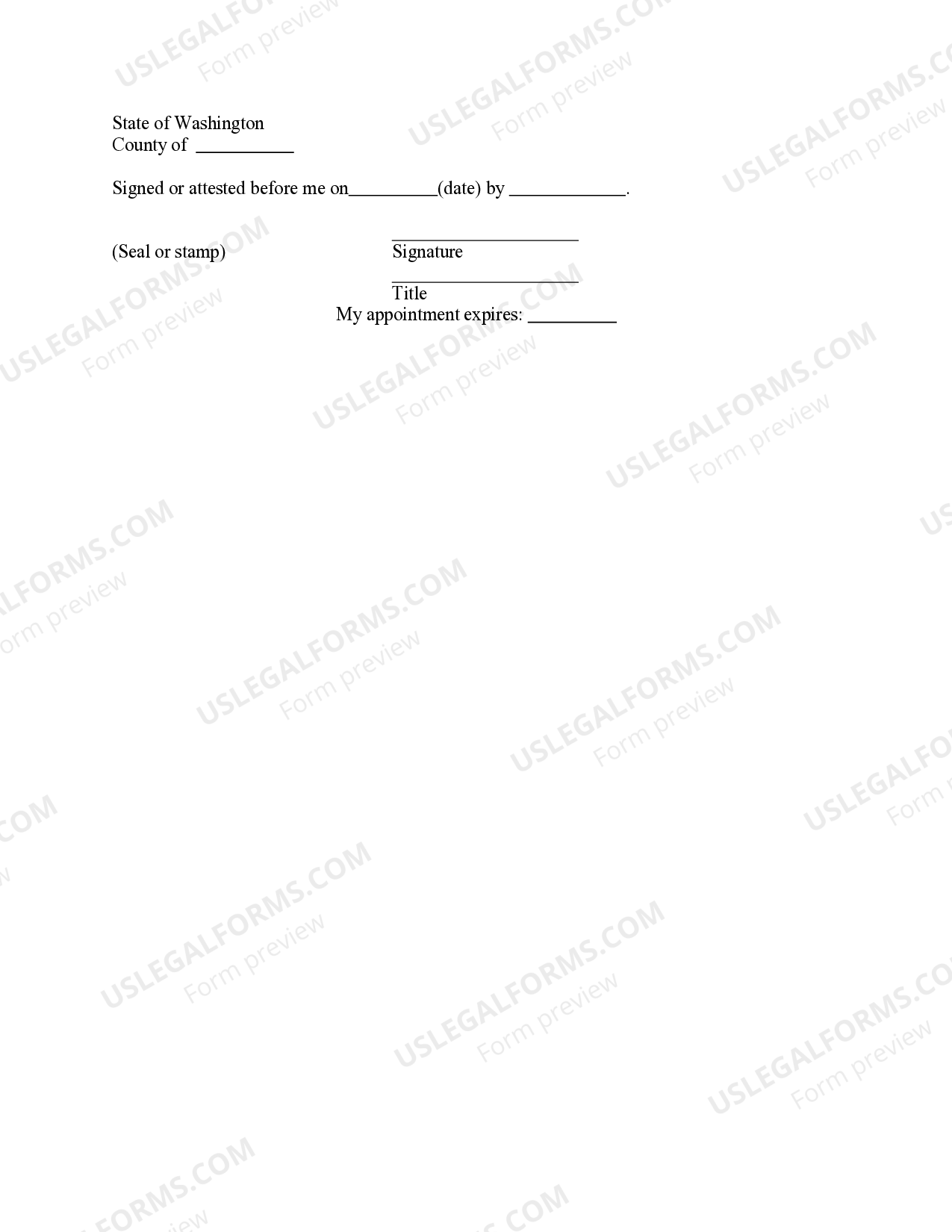 Washington Acknowlegment for Witnessing or Attesting a Signature ...