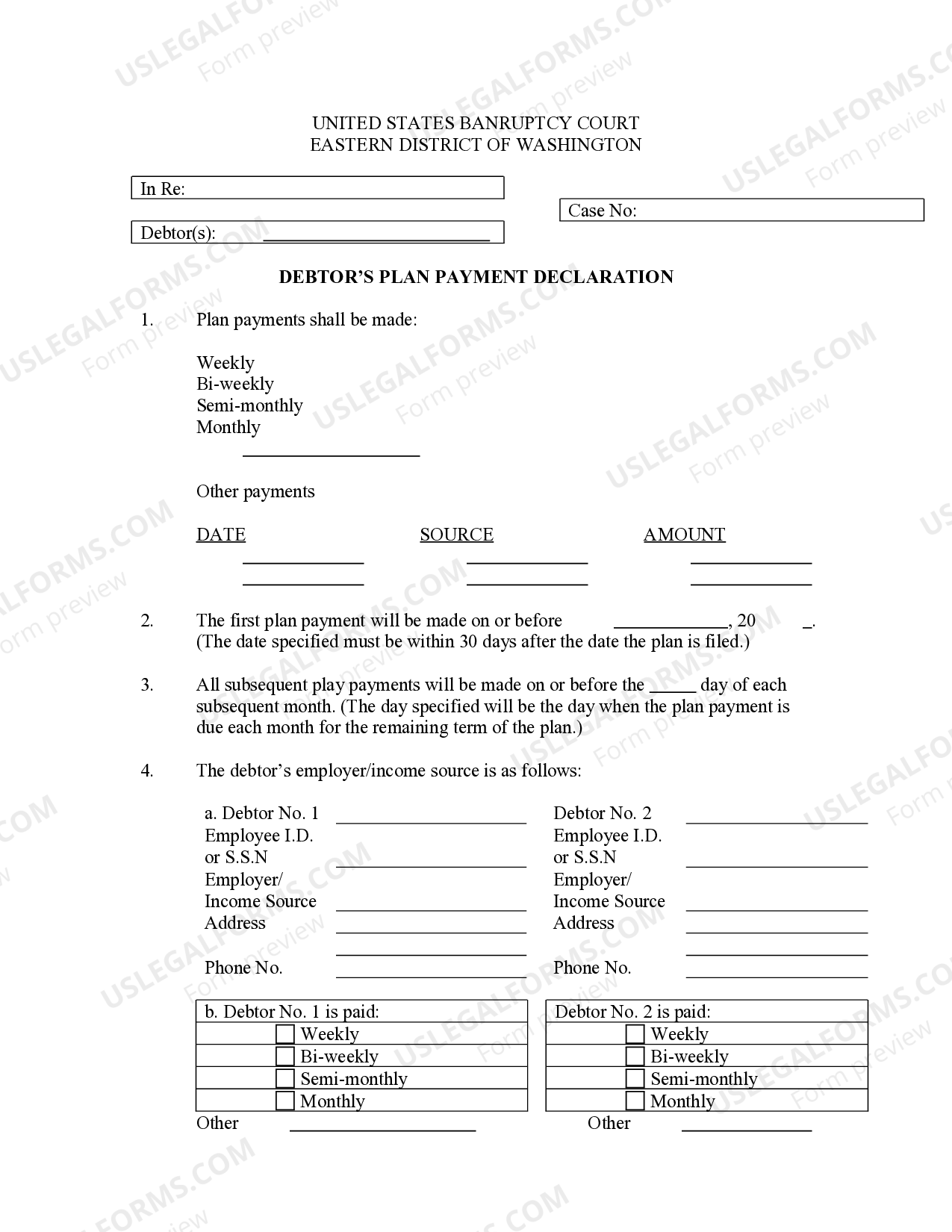 Washington Chapter 13 Plan Payment Declaration | US Legal Forms