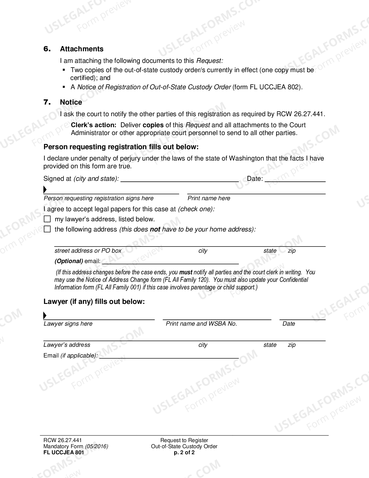 Washington WPF DRPSCU 08.0500 - Request for Child Custody Determination ...