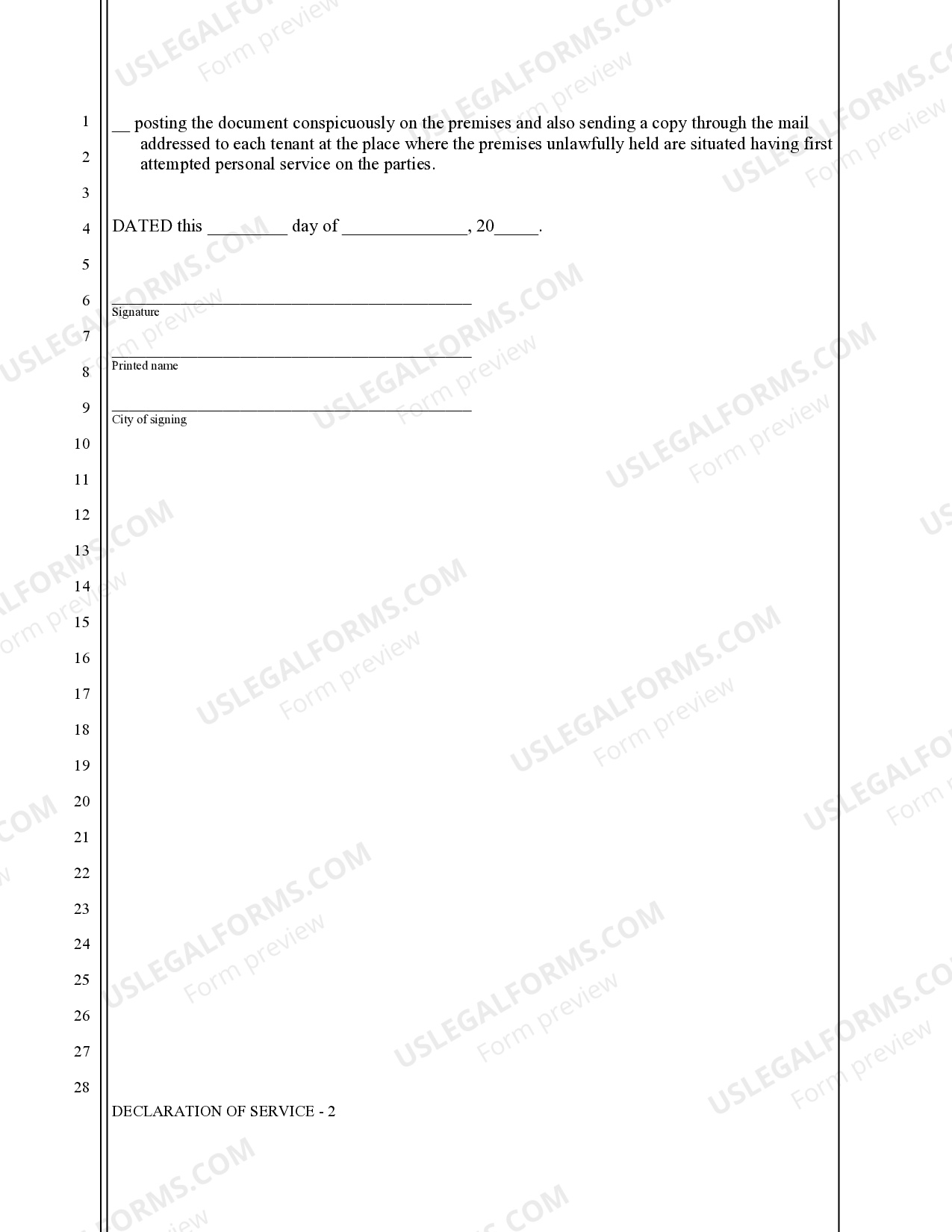 Washington Declaration of Service | US Legal Forms