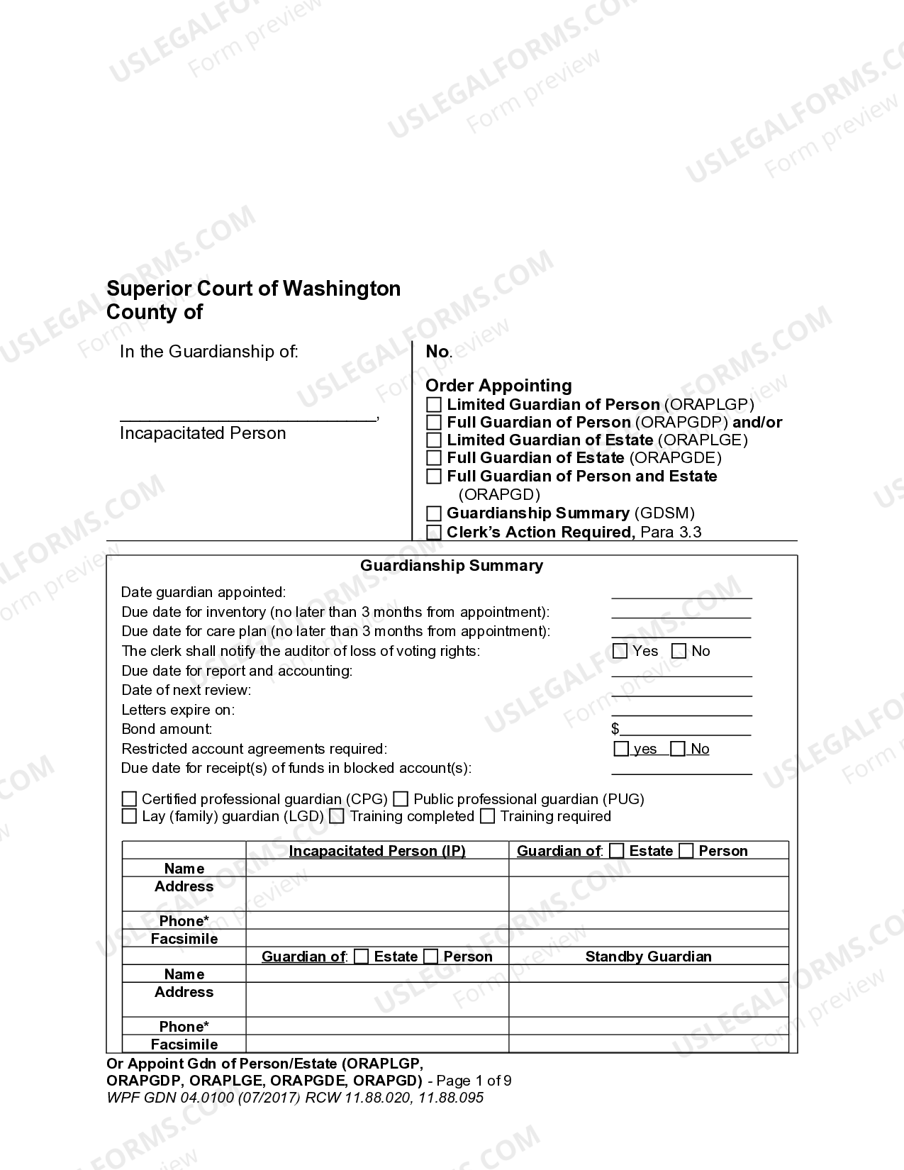 Washington Order Appointing Guardian | US Legal Forms