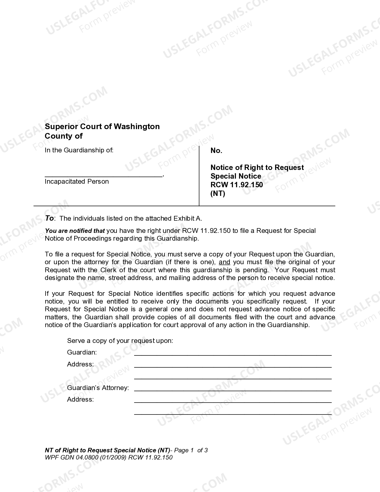 Washington Notice of Right to Request Special Notice RCW 11.92.150 - NT ...