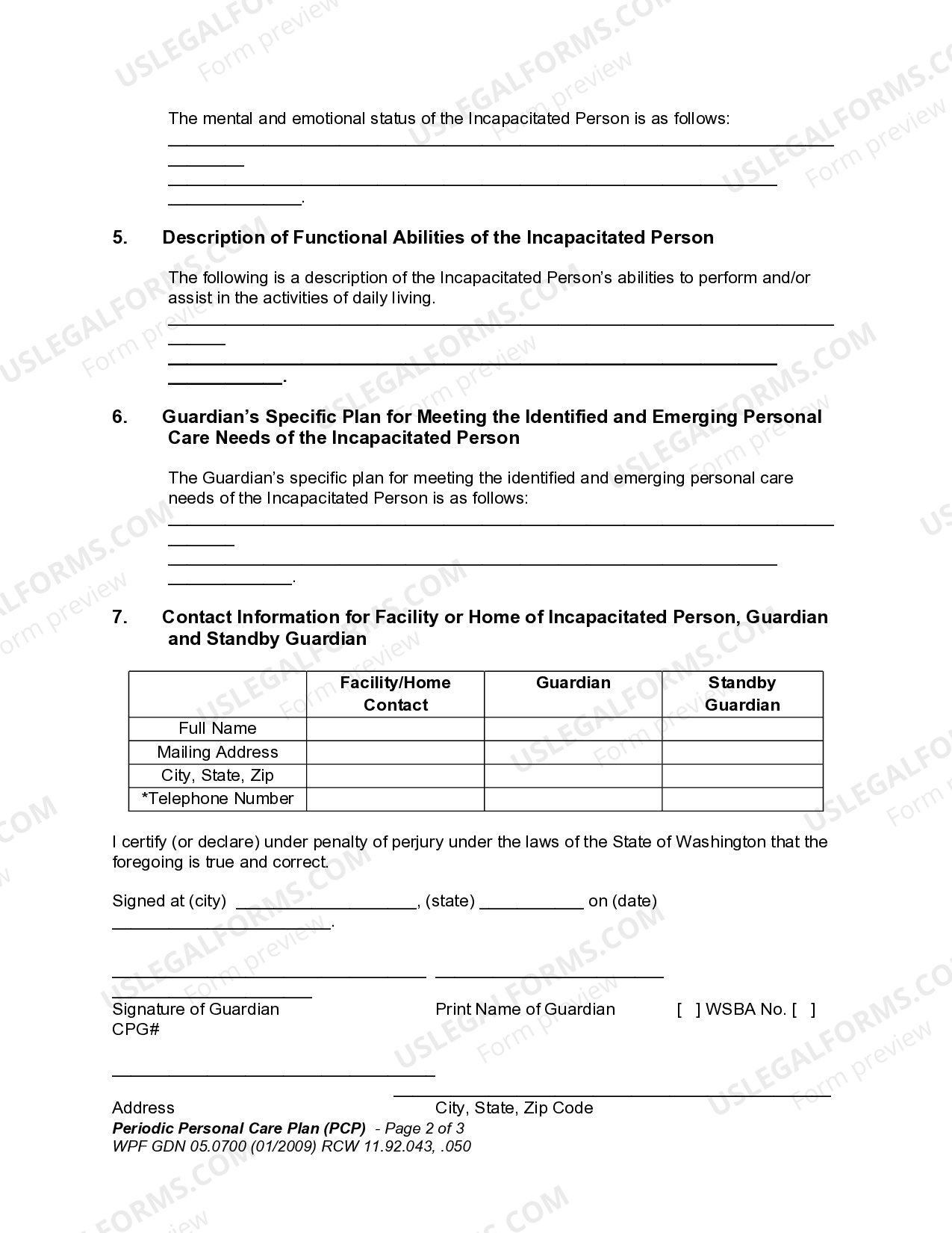 Washington Periodic Personal Care Plan - PCP | US Legal Forms