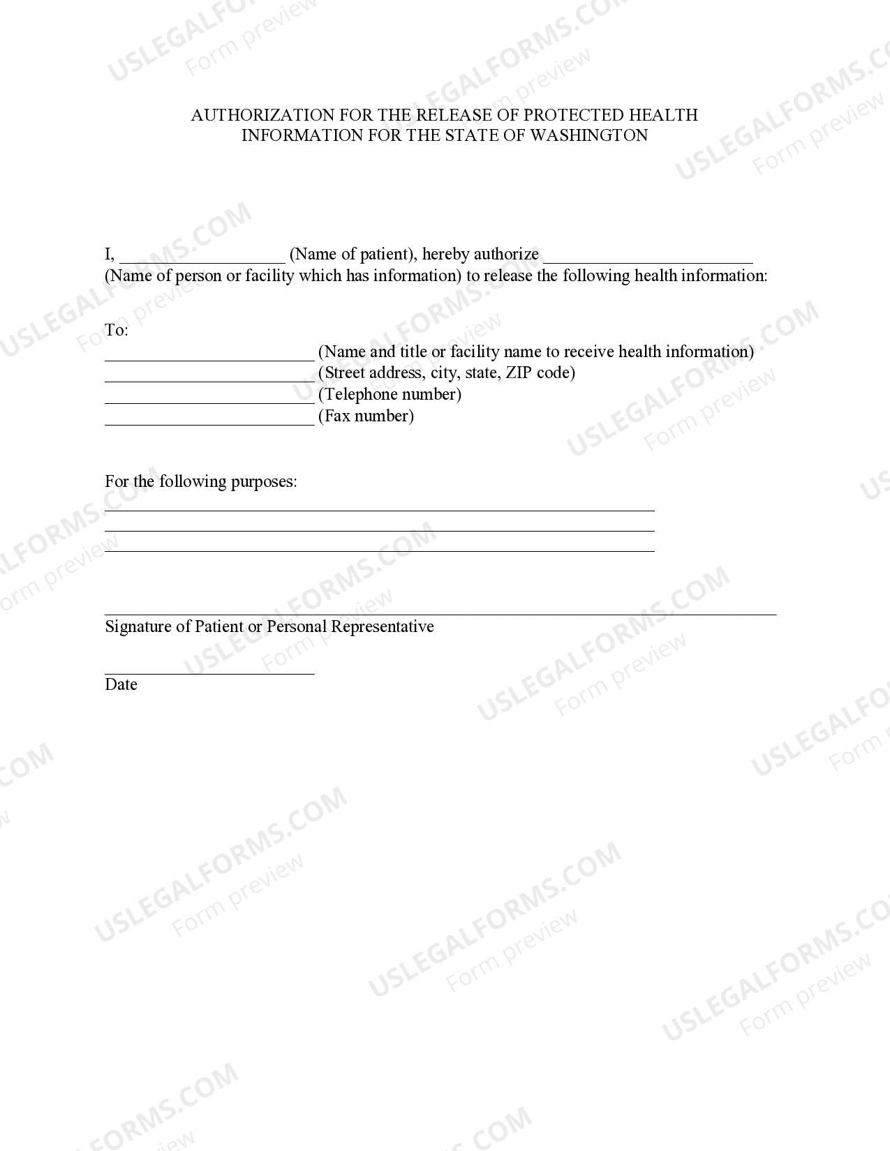 Washington Release and Authorization | US Legal Forms