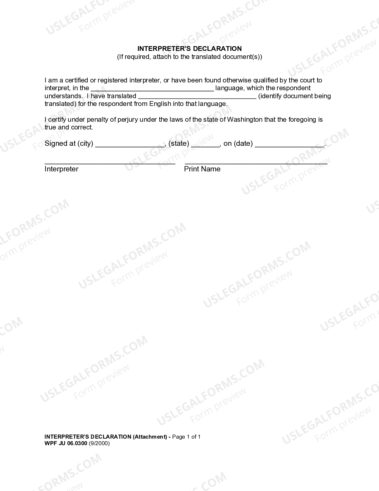 Washington JU 06.0300 - Interpreter's Declaration Attachment | US Legal ...