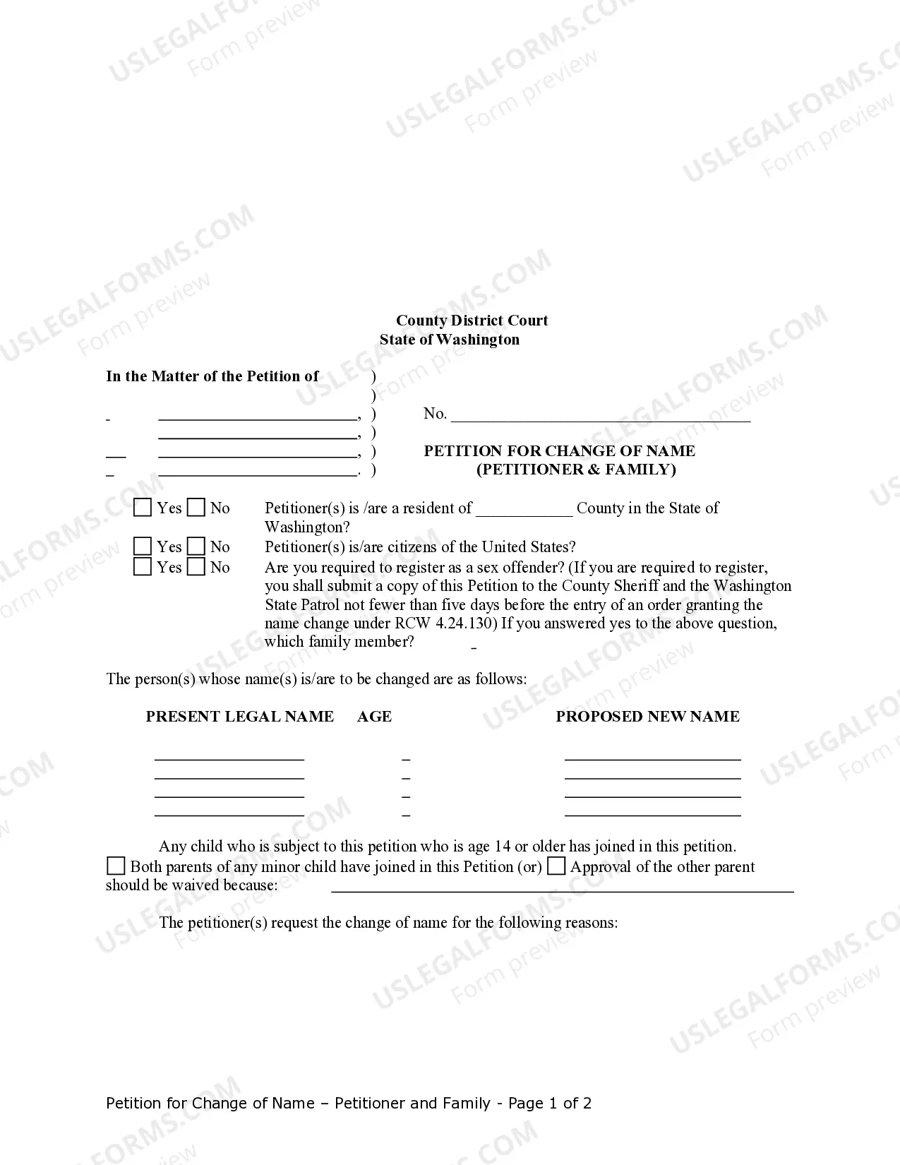 Washington Petition For Change Of Name Petition For Name Change