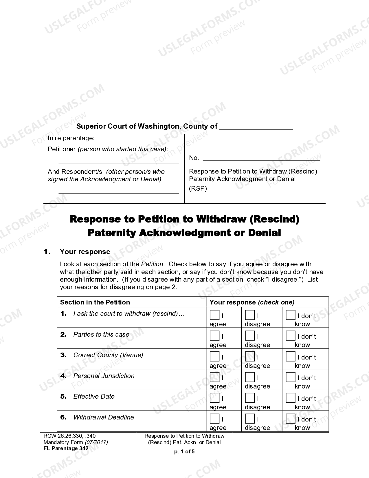 Washington WPF PS 11.0300 - Response to Petition for Rescission of ...