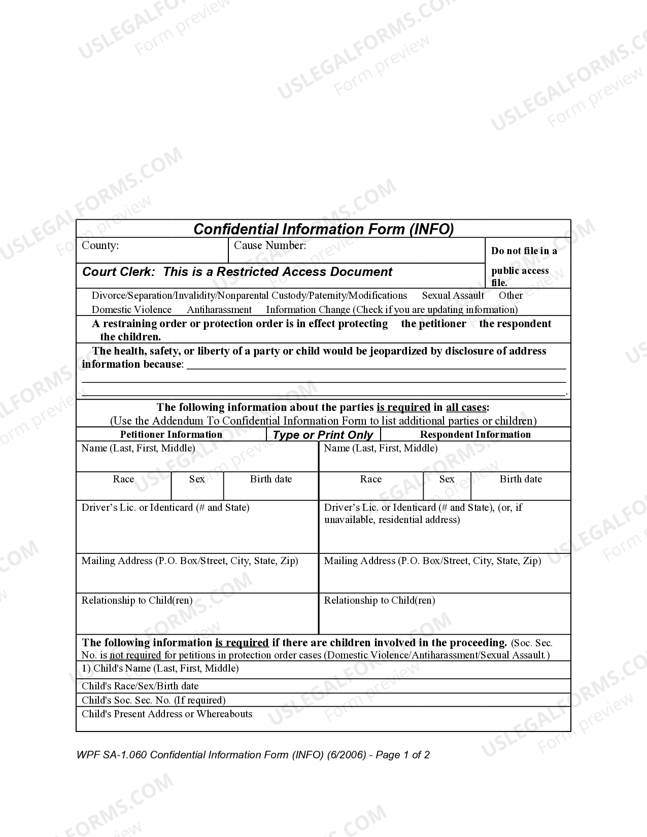 Washington SA 1.060 - Confidential Information Form | US Legal Forms