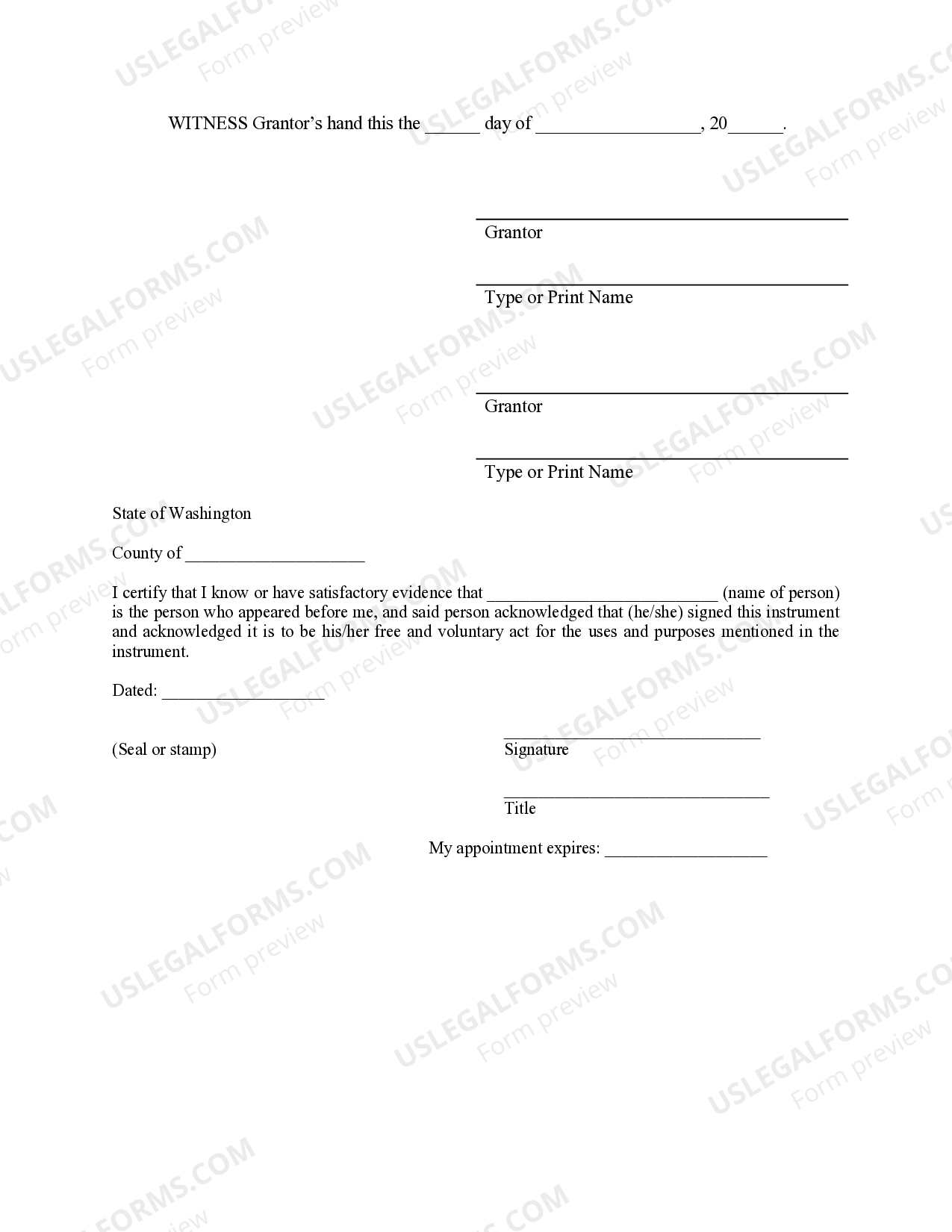 Washington Warranty Deed for Conversion of Community Property to Joint ...