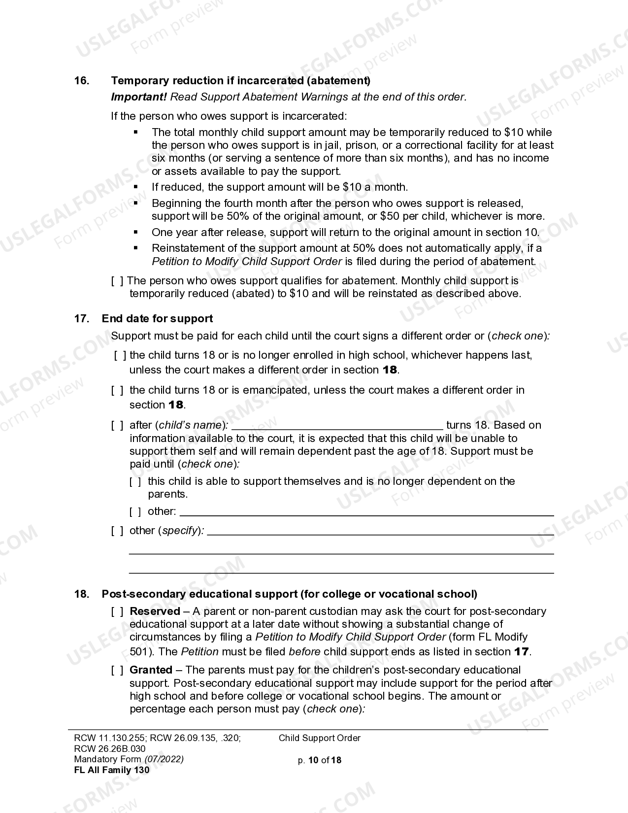 Washington Order of Child Support - Wa Child Support Forms | US Legal Forms