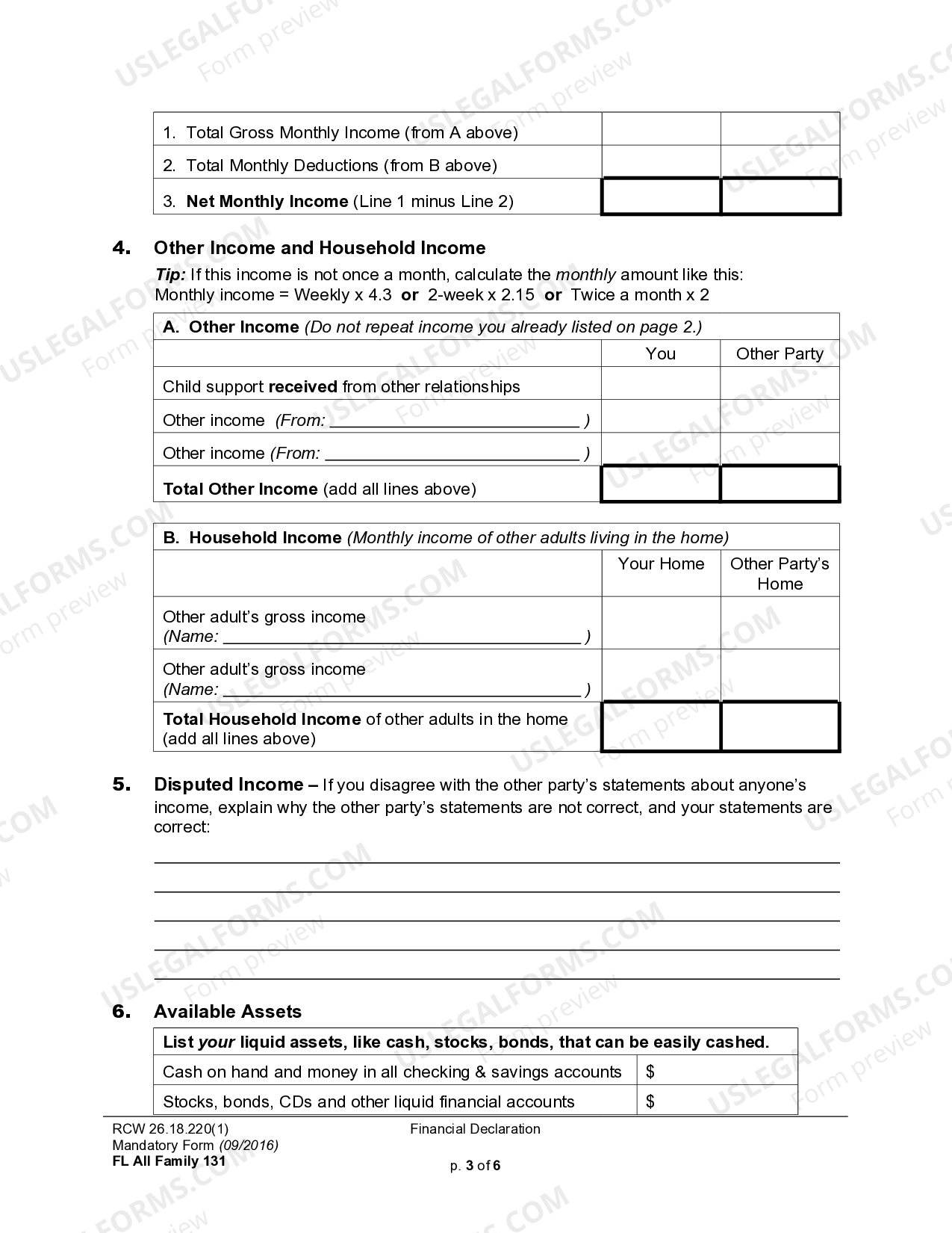 Washington Financial Declaration - Financial Declaration Form ...
