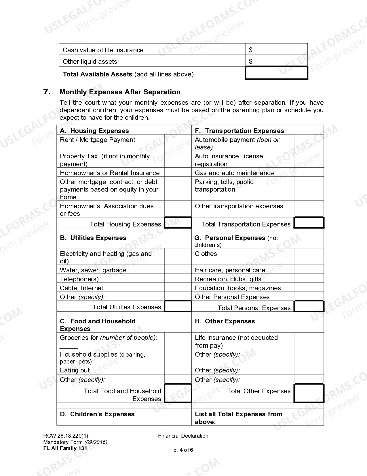 Washington Financial Declaration - Financial Declaration Form ...
