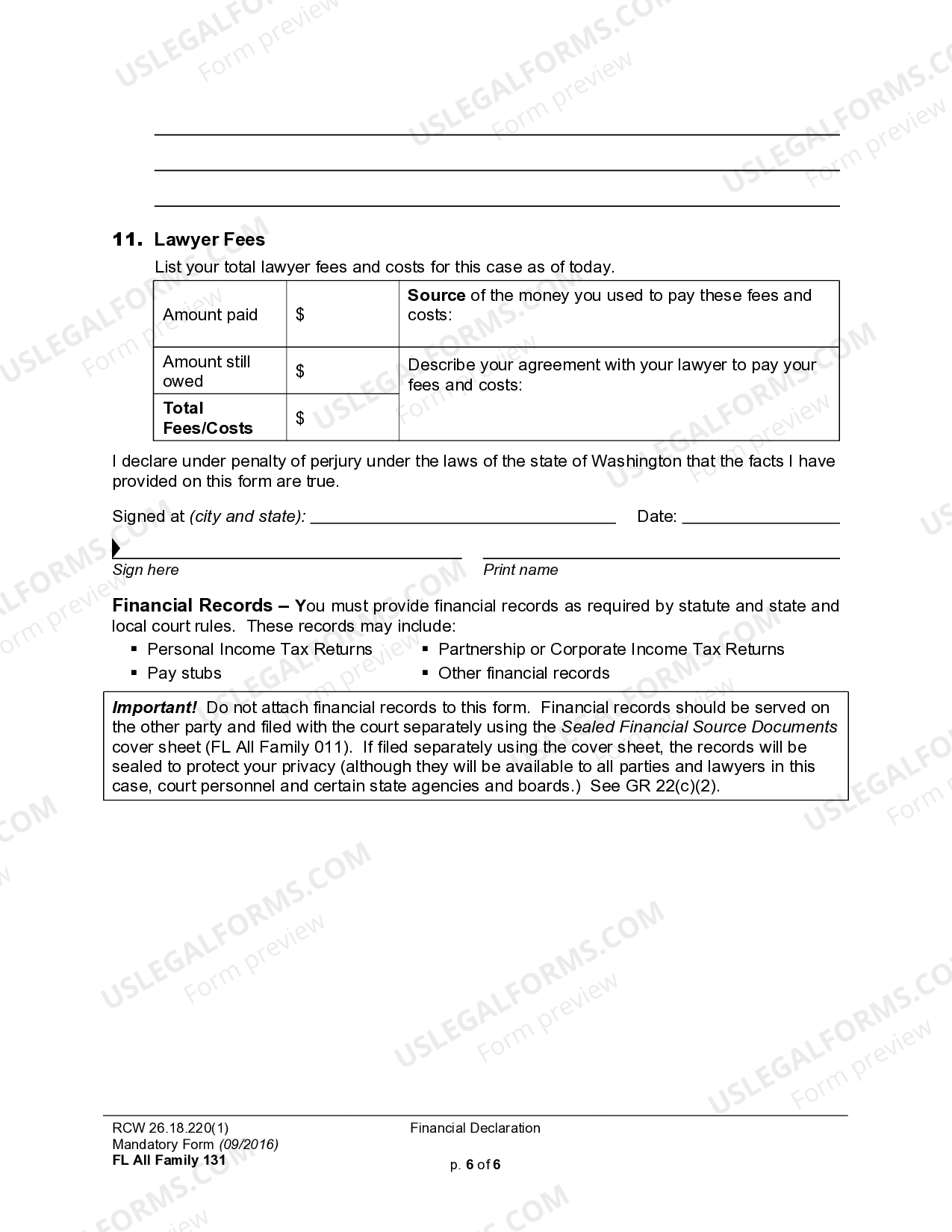 Washington Financial Declaration - Financial Declaration Form ...