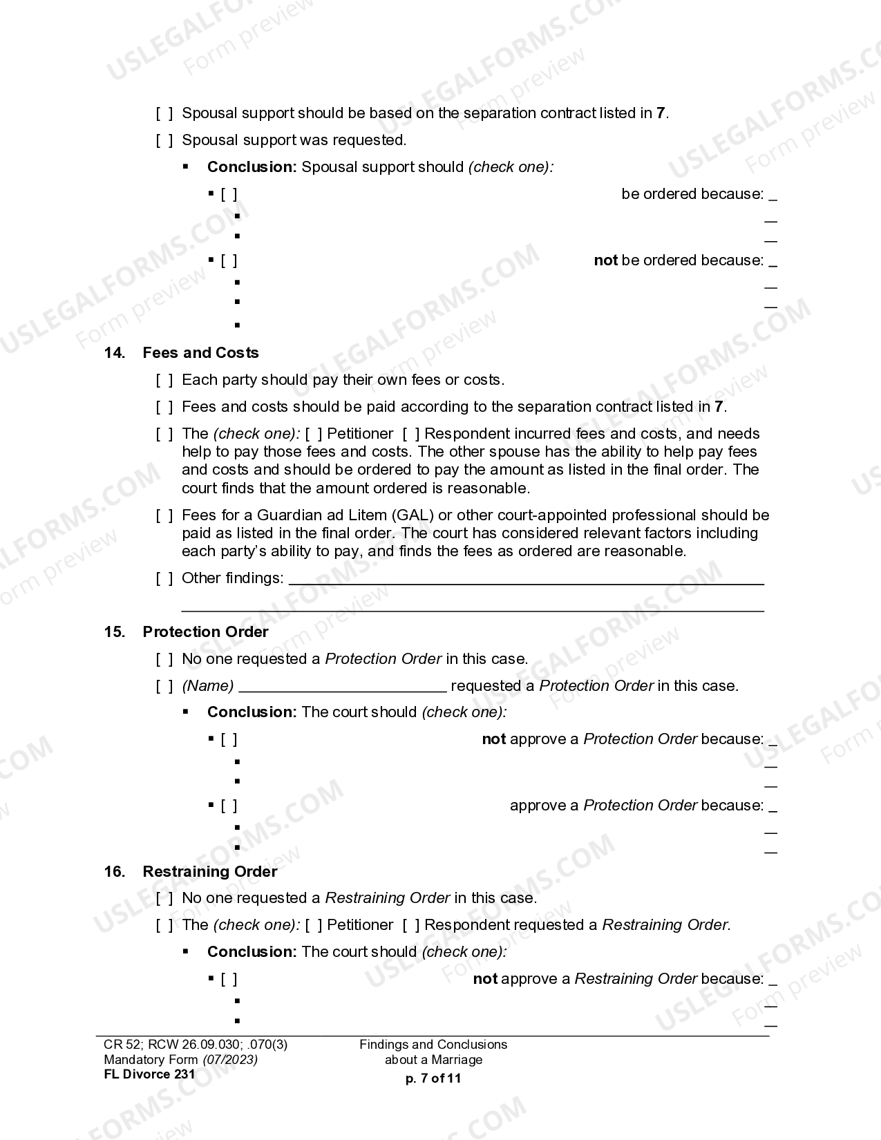 Washington Findings of Fact and Conclusions of Law - With or Without ...