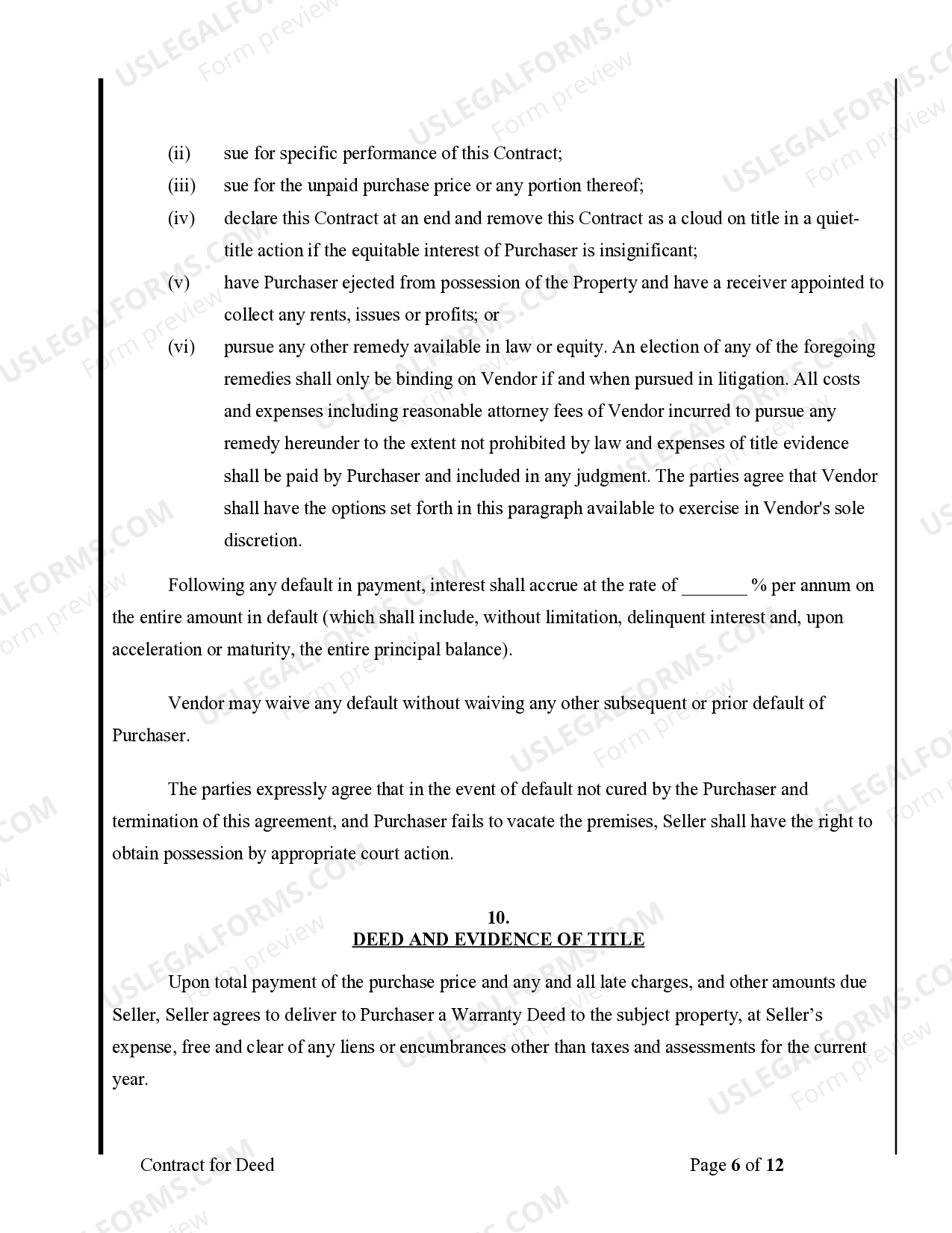 Wisconsin Agreement or Contract for Deed for Sale and Purchase of Real ...