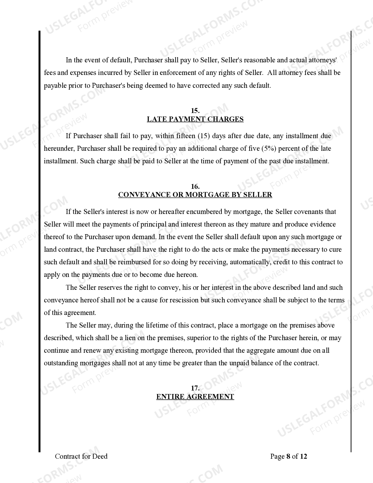 Wisconsin Agreement or Contract for Deed for Sale and Purchase of Real ...