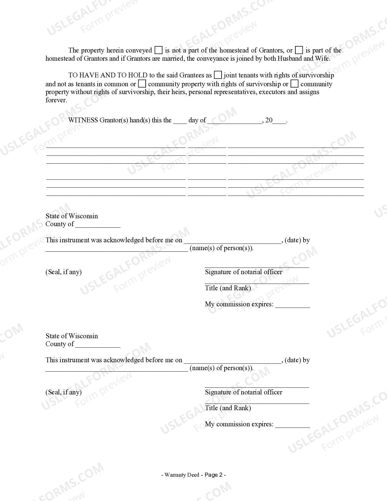 Wisconsin Warranty Deed from two Individuals to Husband and Wife ...
