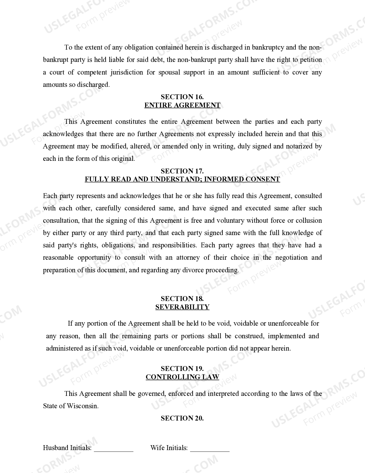 Wisconsin Marital Property Agreement Form | US Legal Forms