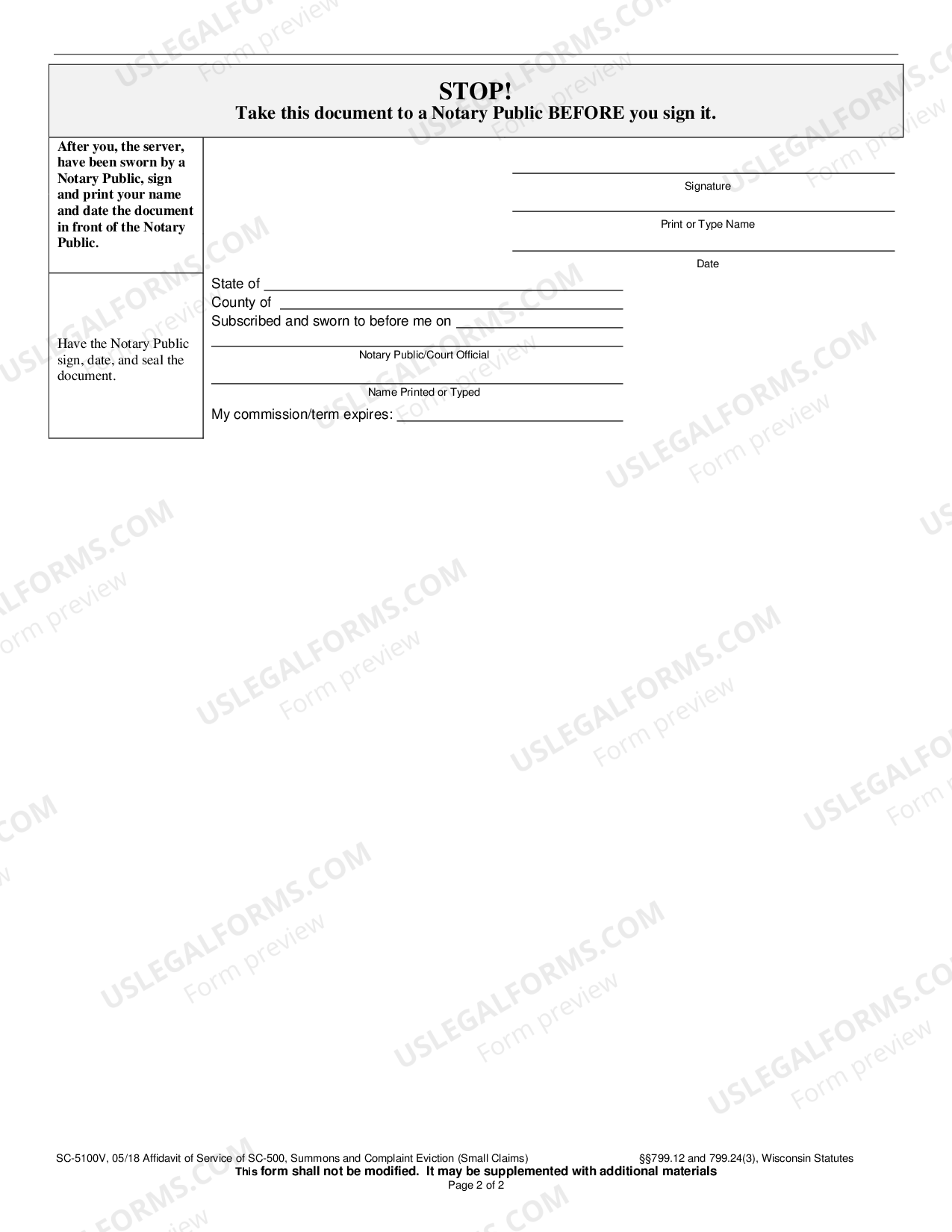 State Of Wisconsin Affidavit Of Service Form | US Legal Forms