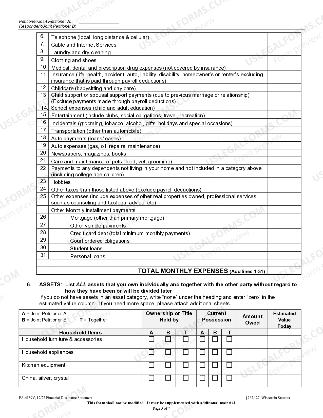 Wisconsin Financial Disclosure Statement - Financial Disclosure ...
