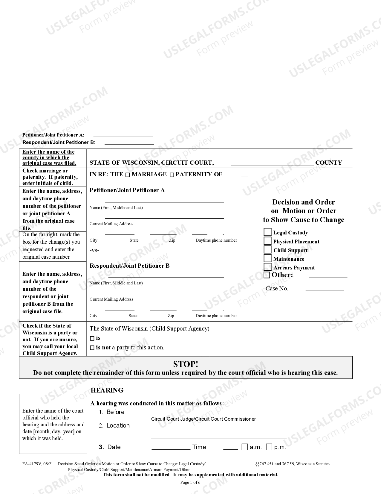 Wisconsin Decision & Order On Motion Or OTSC To Change Legal Custody ...