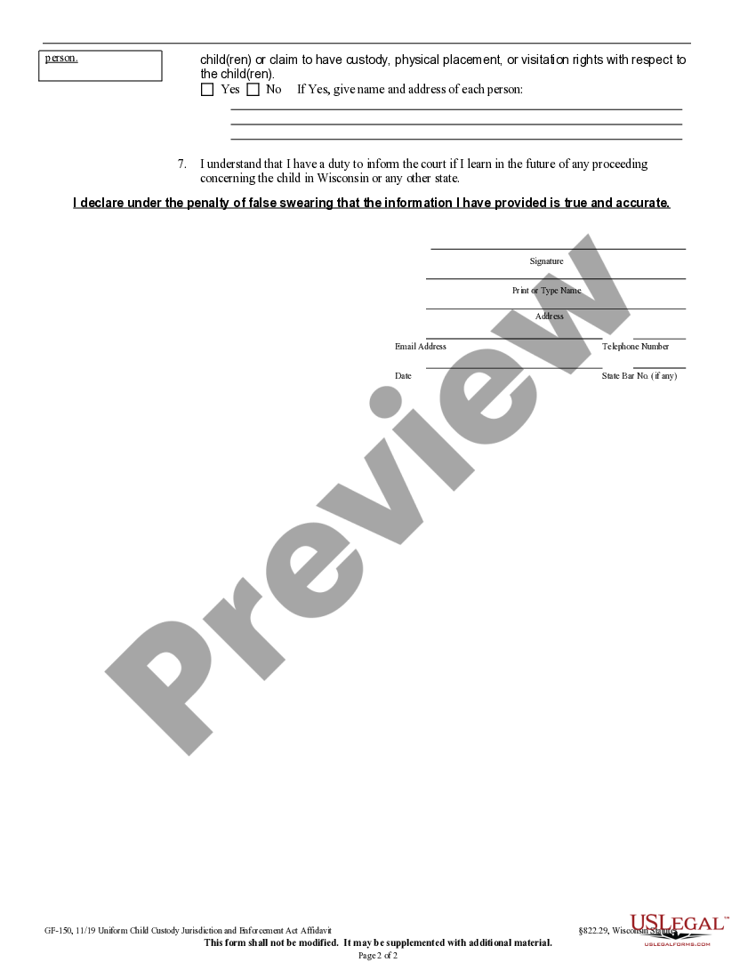 Affidavit In Compliance With Uniform Child Custody Jurisdiction And 