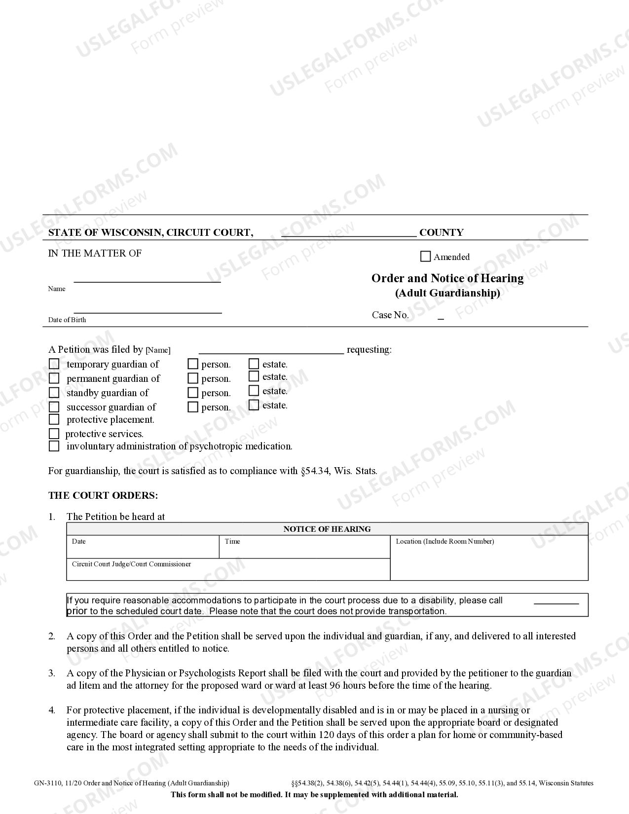 Wisconsin Order And Notice Of Hearing | US Legal Forms